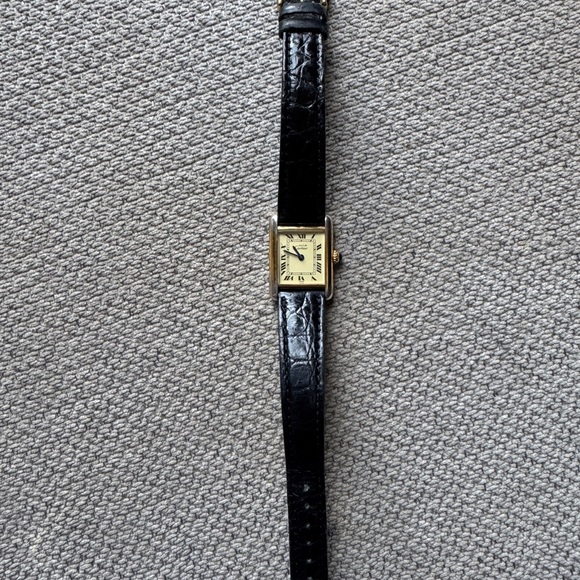 Cartier | Accessories | Cartier Tank Gold With Black Strap | Poshmark
